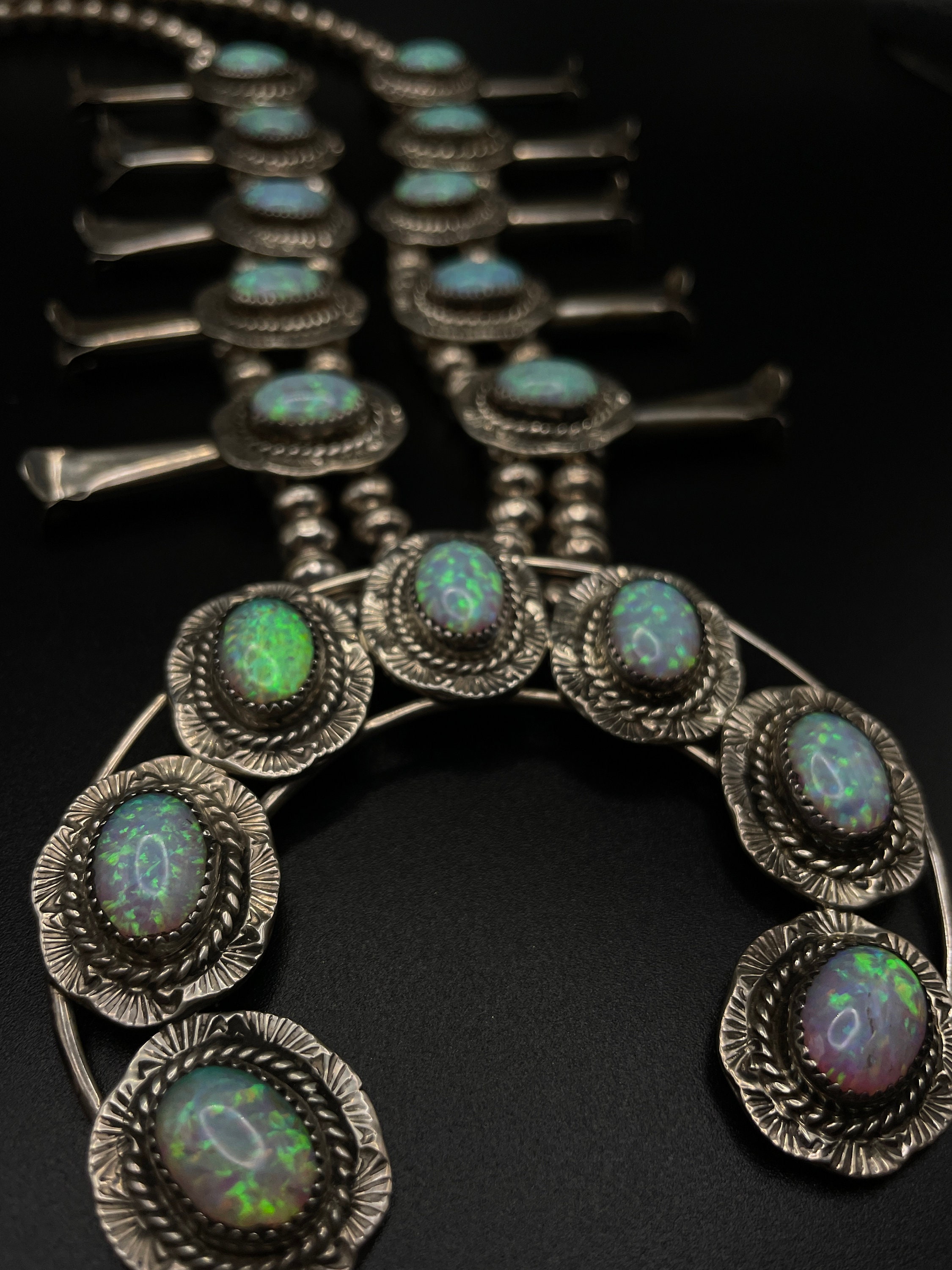 Necklace: Bobby Etsitty Opal Squash Blossom - Etsy