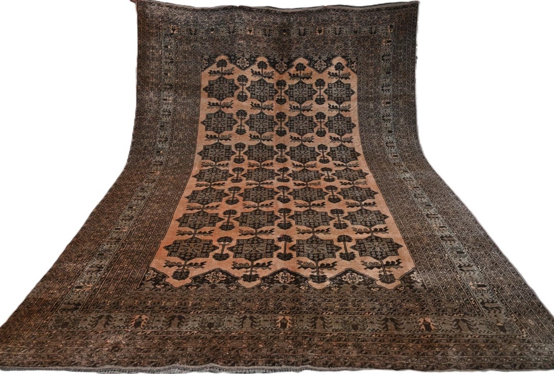 1950th Century Vintage Rug , Area Rug , Terracotta Faded Rare Rug , 9x7 ...