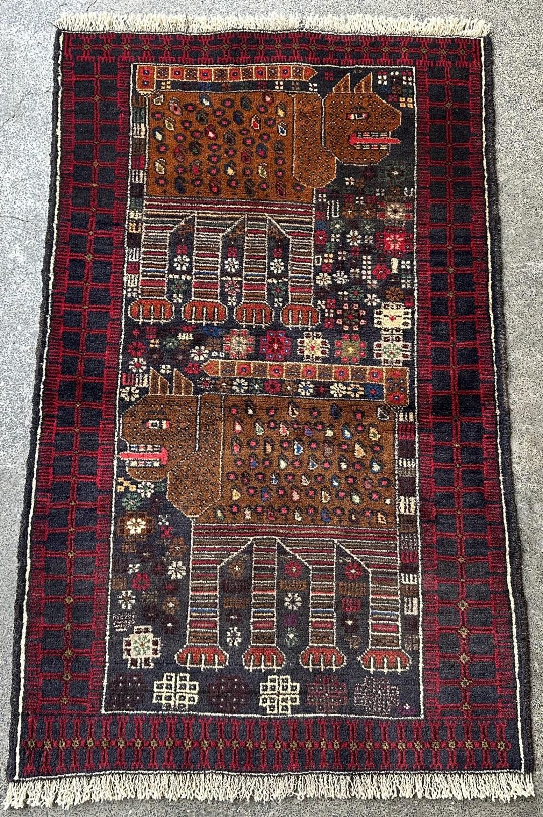 2.11x4.6 Ft Lion Pictorial Collectors Rug , Fantastic Hand Made Decor ...