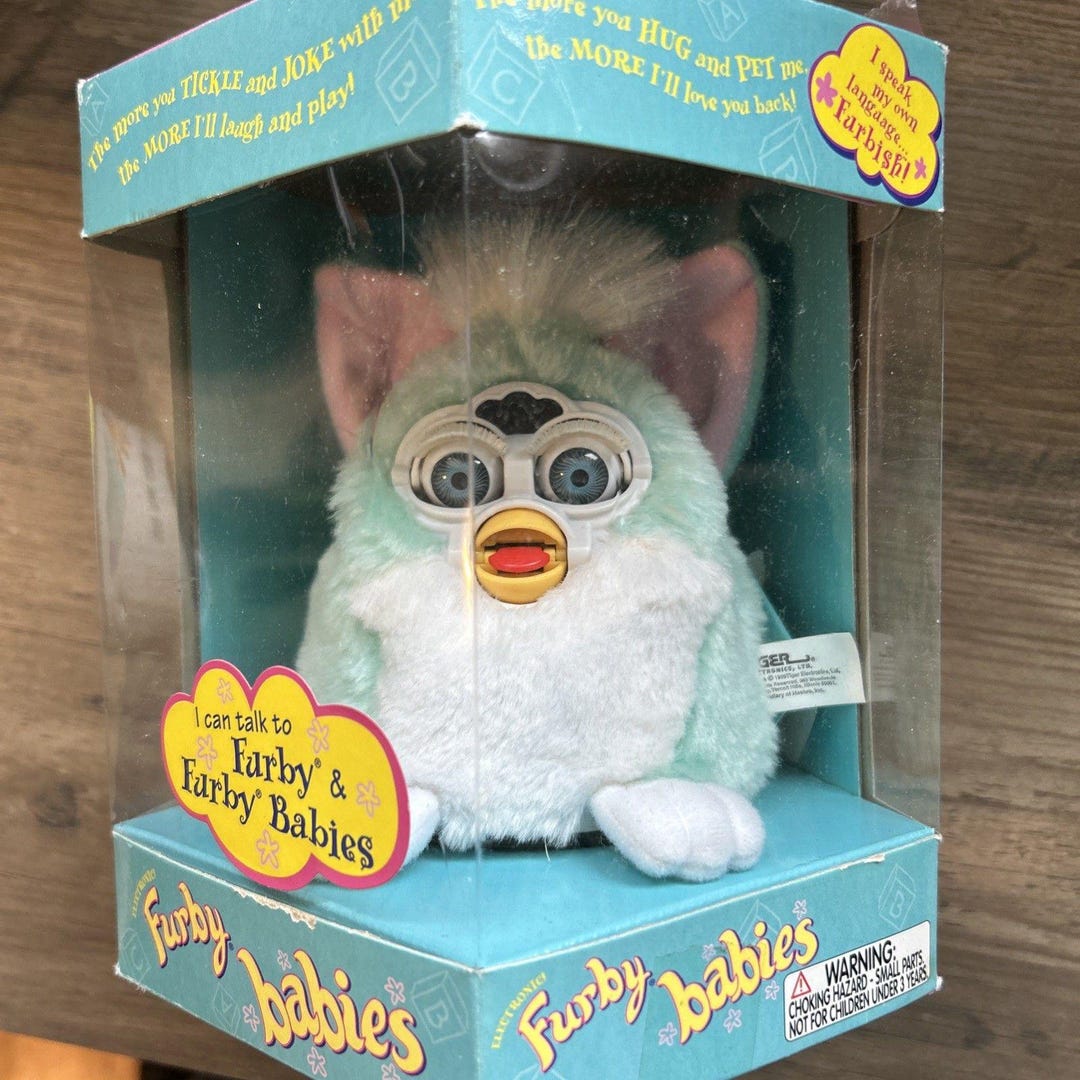 1999 Tiger Mint Green Furby Blue Eyes Sealed in Box Brand New Vintage ...