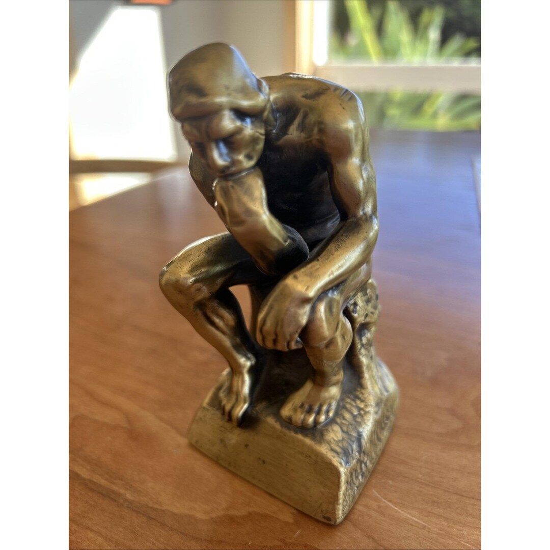 Solid Bronze the Thinker Rodin Statue 5" Heavy Vintage Metal Sculpture ...