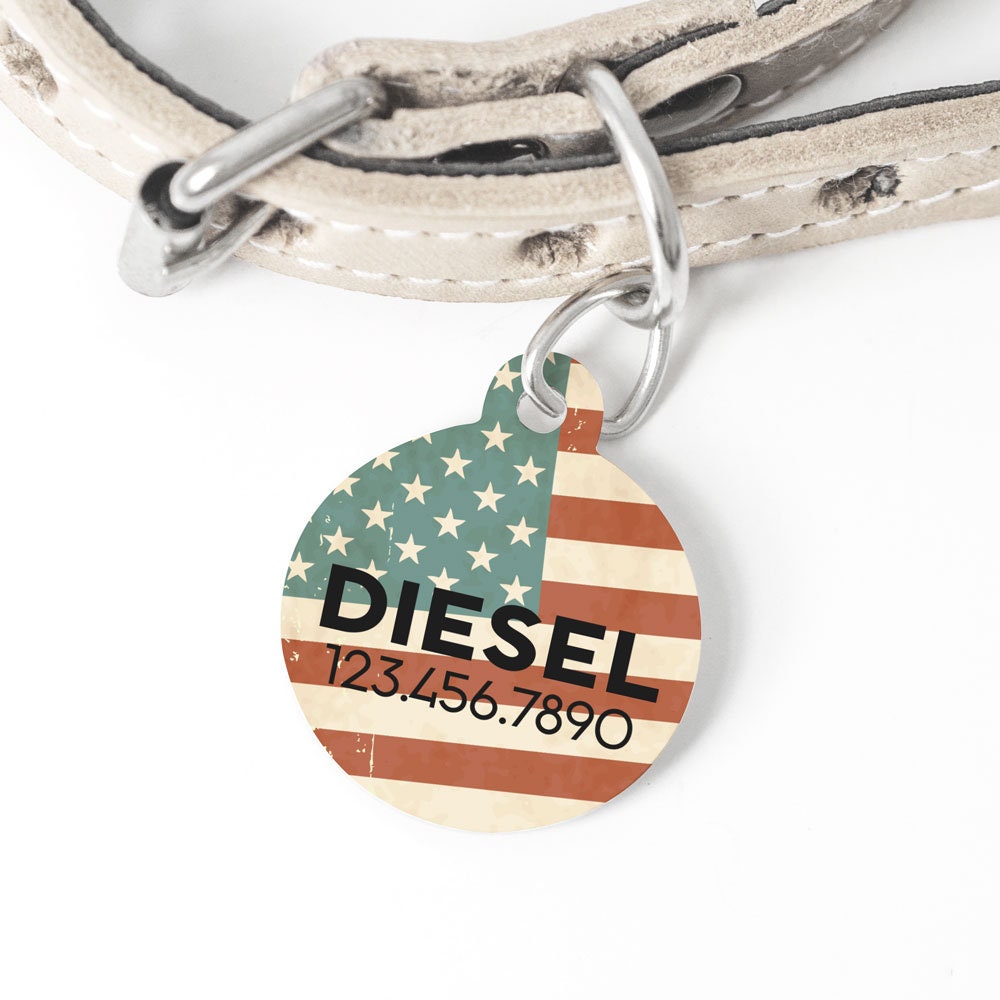 American Flag Dog Tag Patriotic Pet ID Tag Dog Round Tag | Etsy