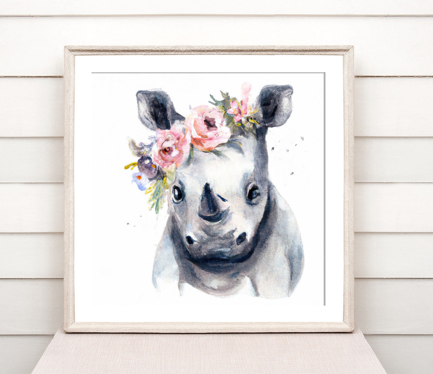Rhino Flower Crown Art Printable Safari Art Nursery Decor - Etsy