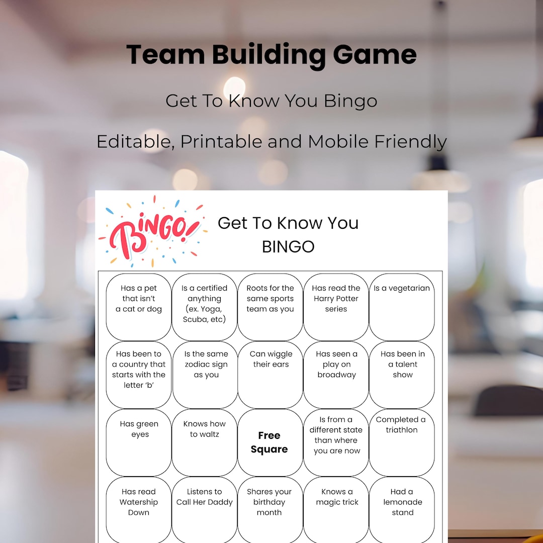 Team Building Games for Work | Co Worker Bingo | Customizable Bingo ...