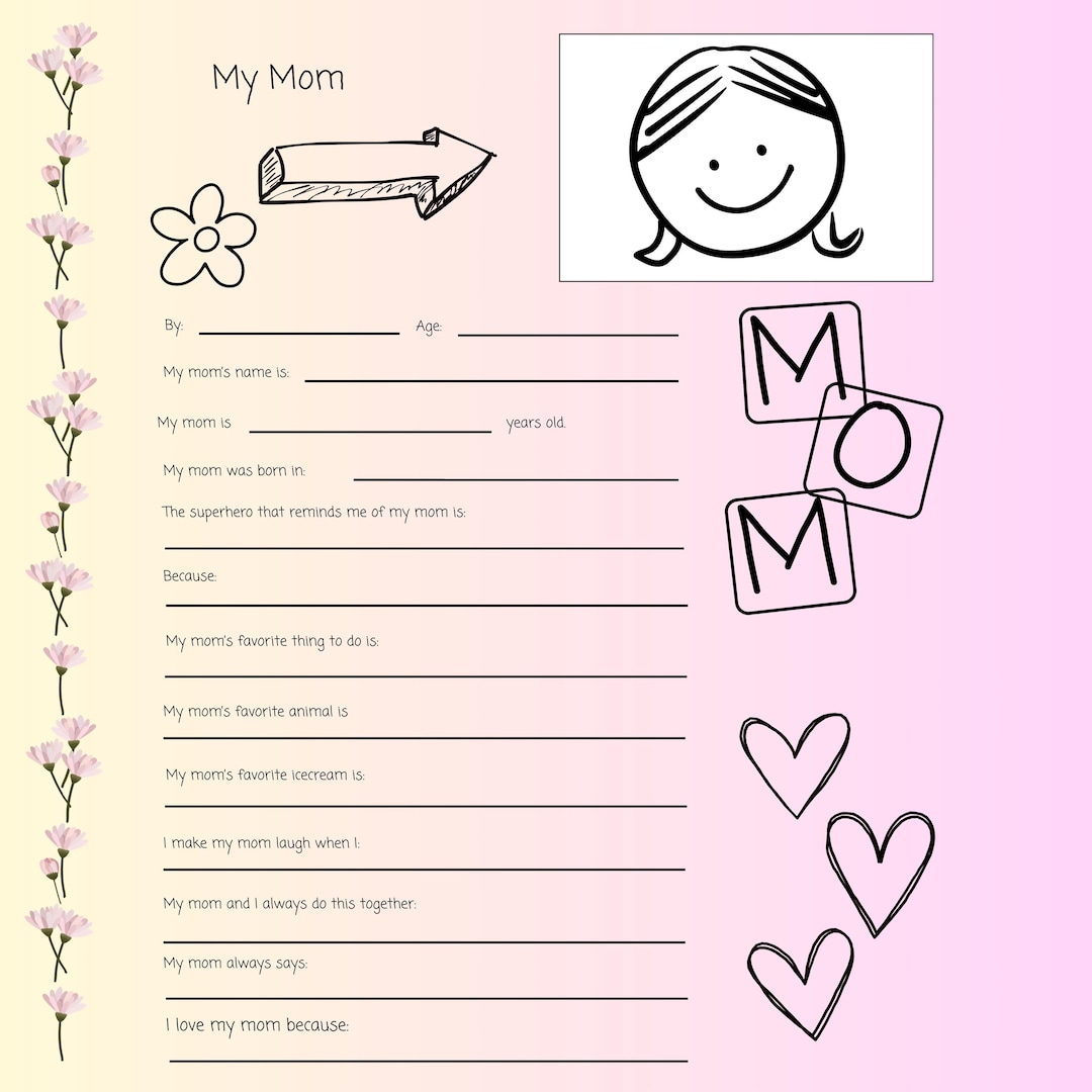 Mothers Day Keepsake, All About My Mom, Personalizable Mother's Day ...
