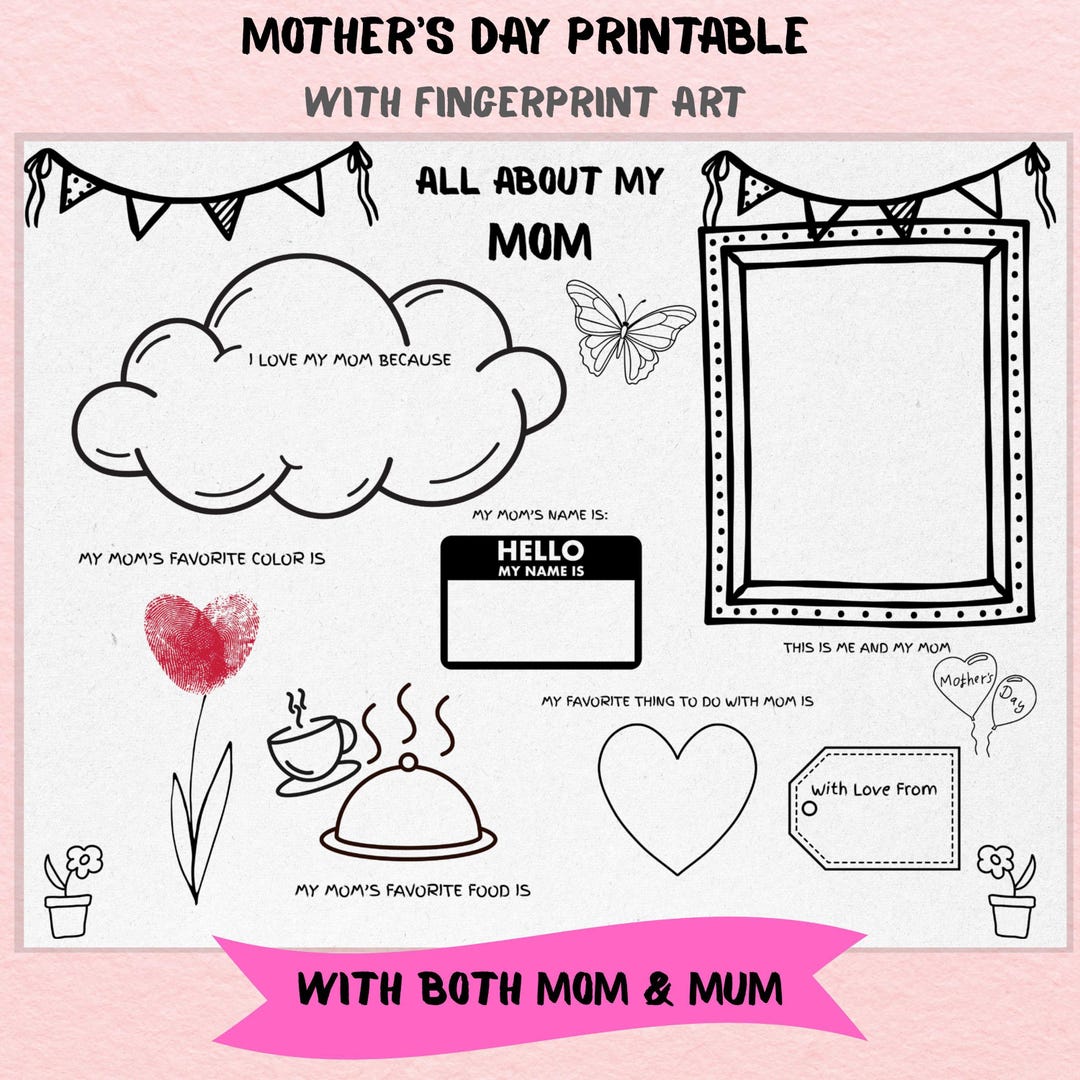 Mother's Day Keepsake, All About My Mom, Mothers Day Gift, Card for Mum ...