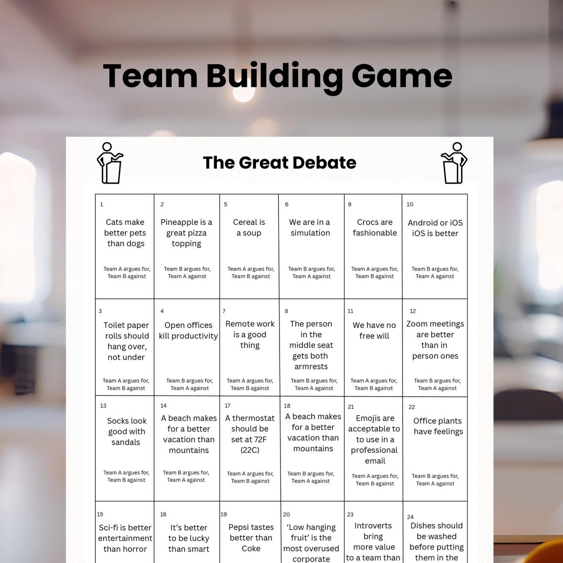 Interactive Team Building Game | Printable Office Happy Hour Game ...