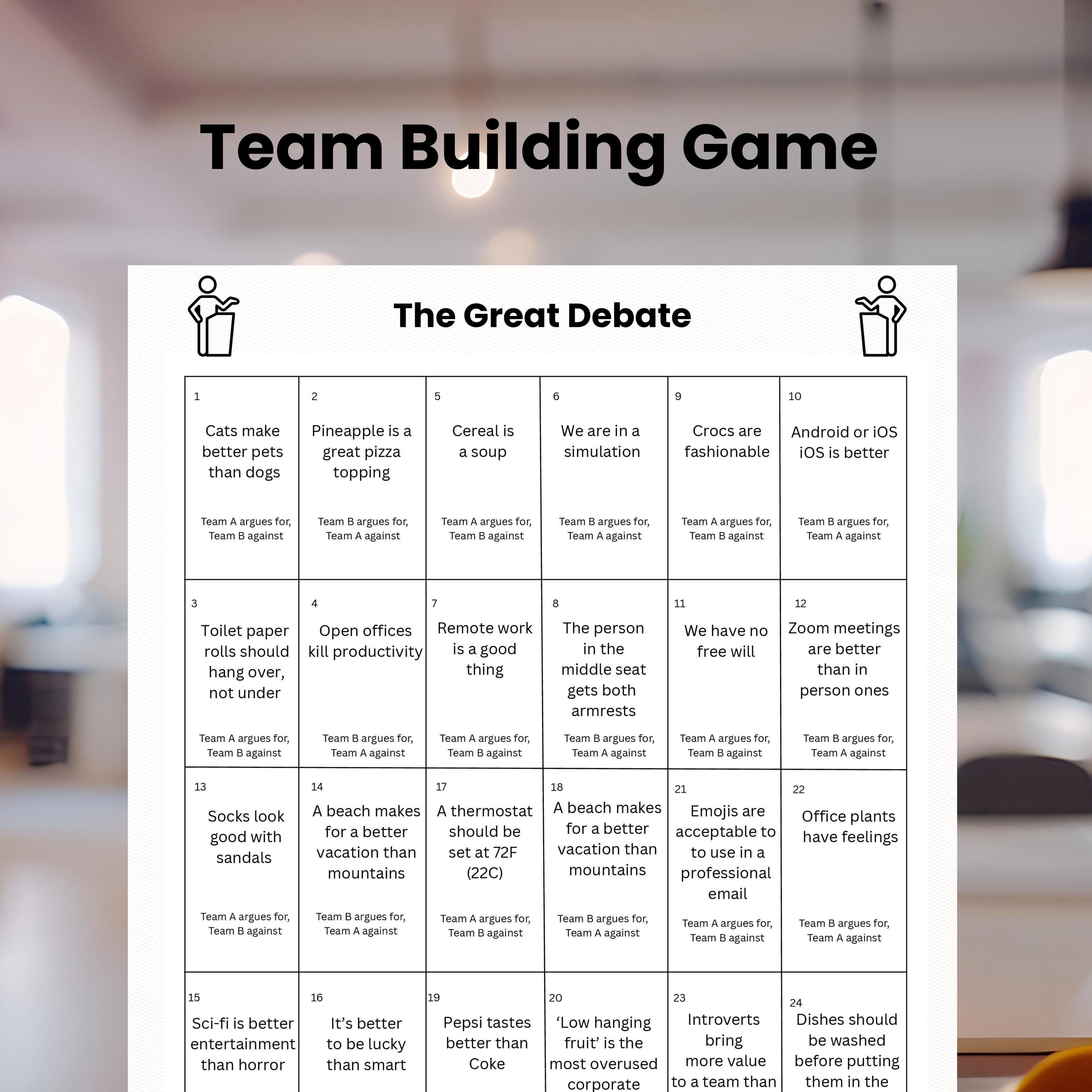 Interactive Team Building Game | Printable Office Happy Hour Game ...