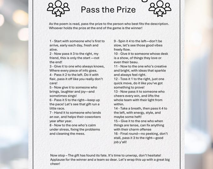 Printable Office Team Building Activity | Pass the Prize Game for Team ...