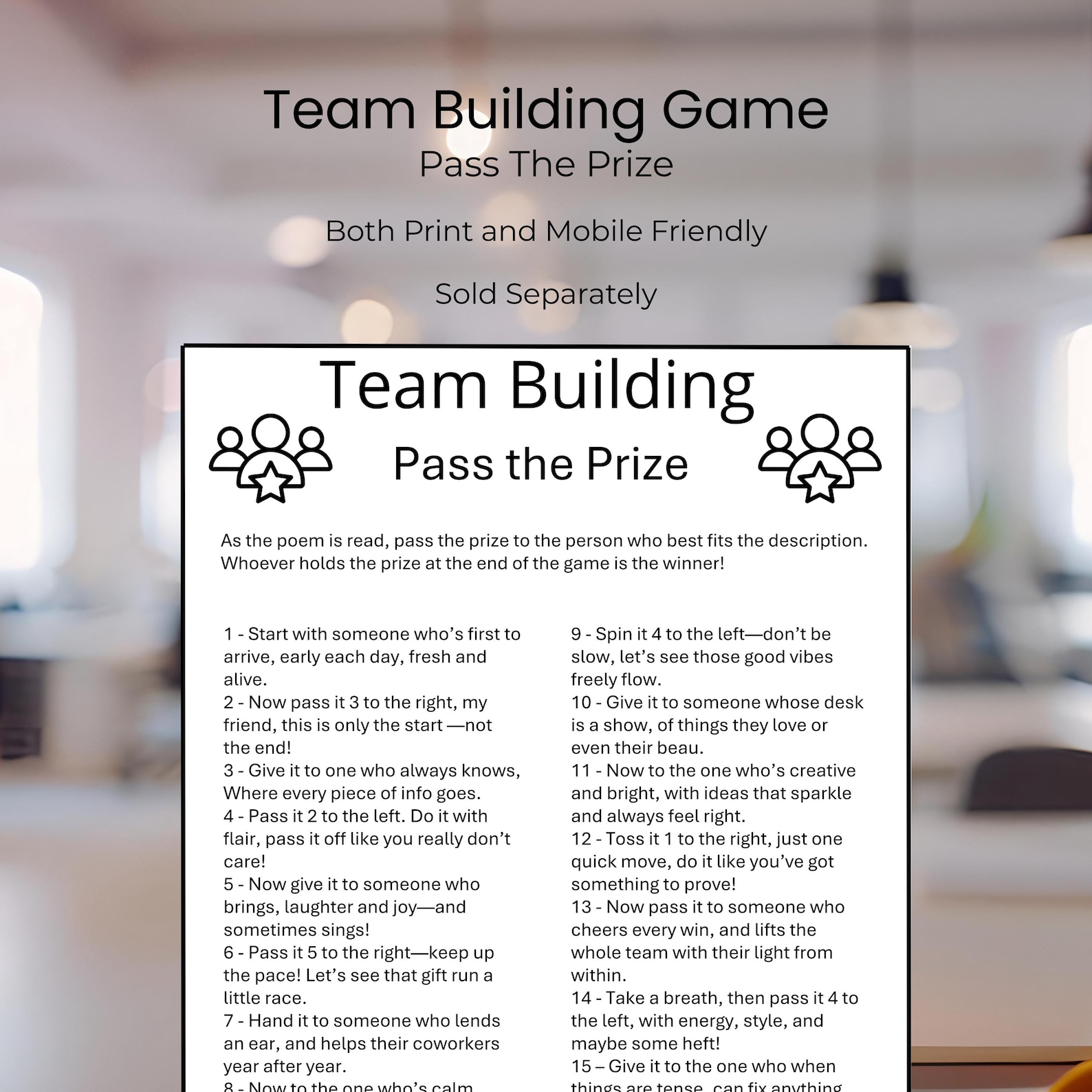 Interactive Team Building Game | Printable Office Happy Hour Game ...