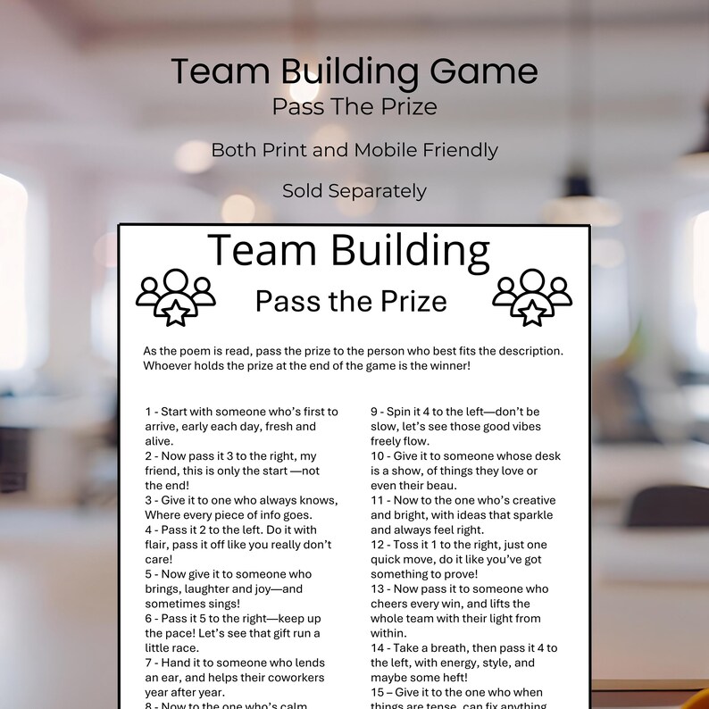 Interactive Team Building Game | Printable Office Happy Hour Game ...