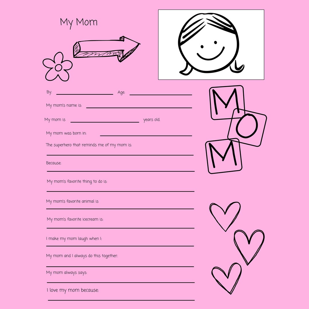 All About My Mom Questionnaire, Personalizable Mother's Day Craft ...