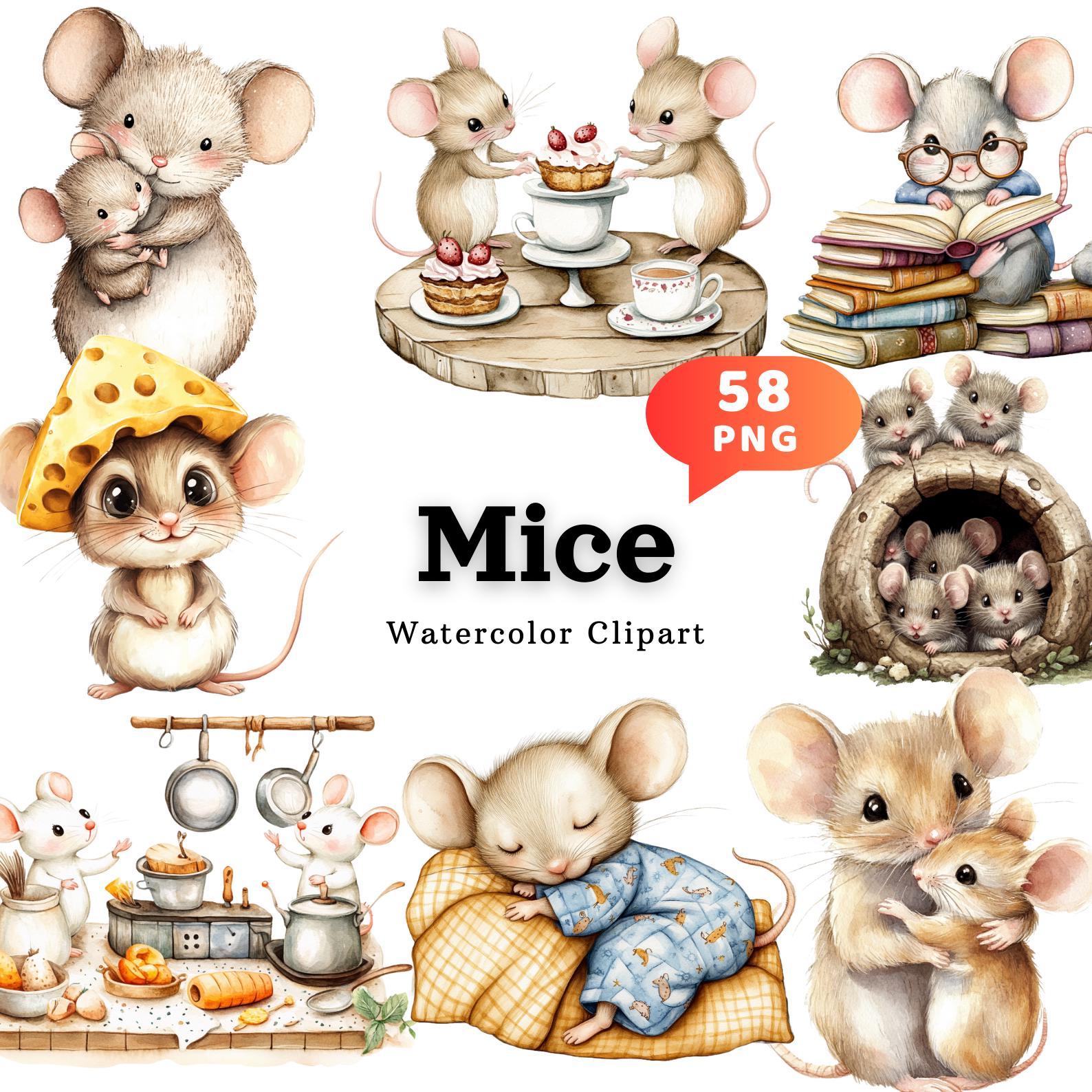 Watercolor Cute Mice Clipart Cute Mice PNG Animal PNG Mice Clipart Cute ...