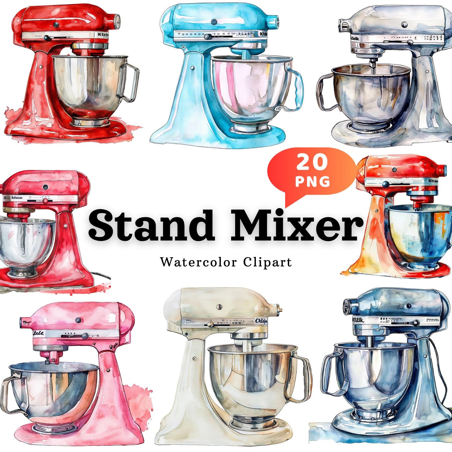 Watercolor Kitchen Mixer Clipart Stand Mixer PNG Kitchen PNG Kitchen ...