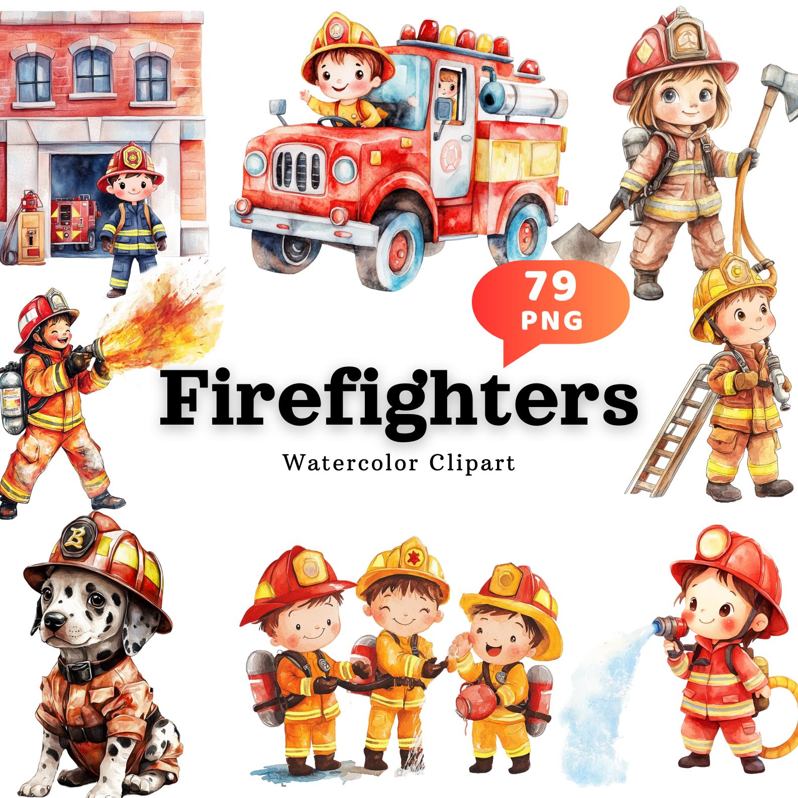 Watercolor Firefighters Clipart Cute Firefighter Kids PNG Kids PNG ...