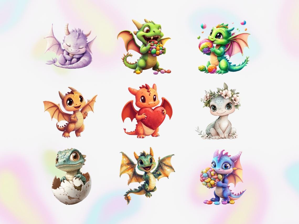 Watercolor Dragon Clipart Cute Dragon PNG Animal PNG Baby Dragon ...