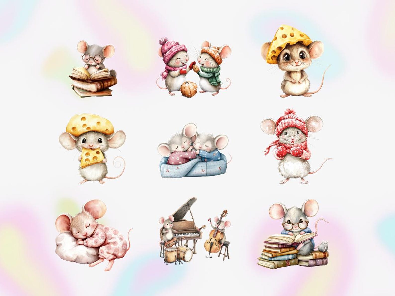 Watercolor Cute Mice Clipart Cute Mice PNG Animal PNG Mice Clipart Cute Animal Clipart ...