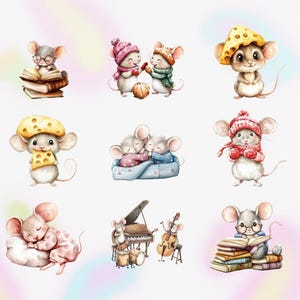 Watercolor Cute Mice Clipart Cute Mice PNG Animal PNG Mice Clipart Cute ...