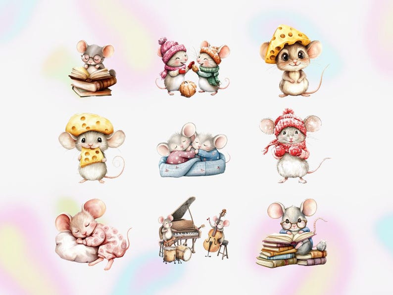 Watercolor Cute Mice Clipart Cute Mice PNG Animal PNG Mice Clipart Cute Animal Clipart ...