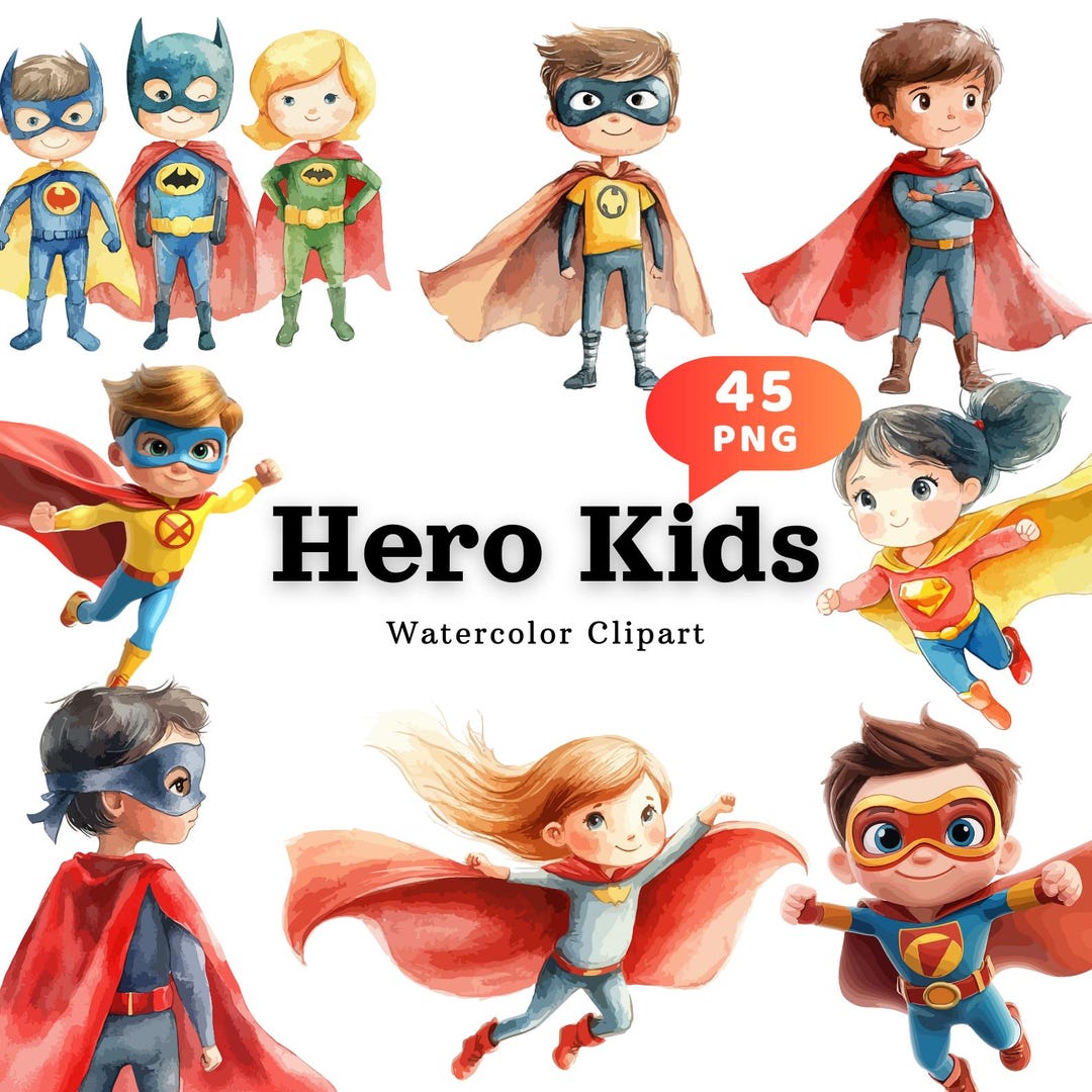 Watercolor Superhero Kids Clipart Cute Kids PNG Hero PNG Kids Clipart ...