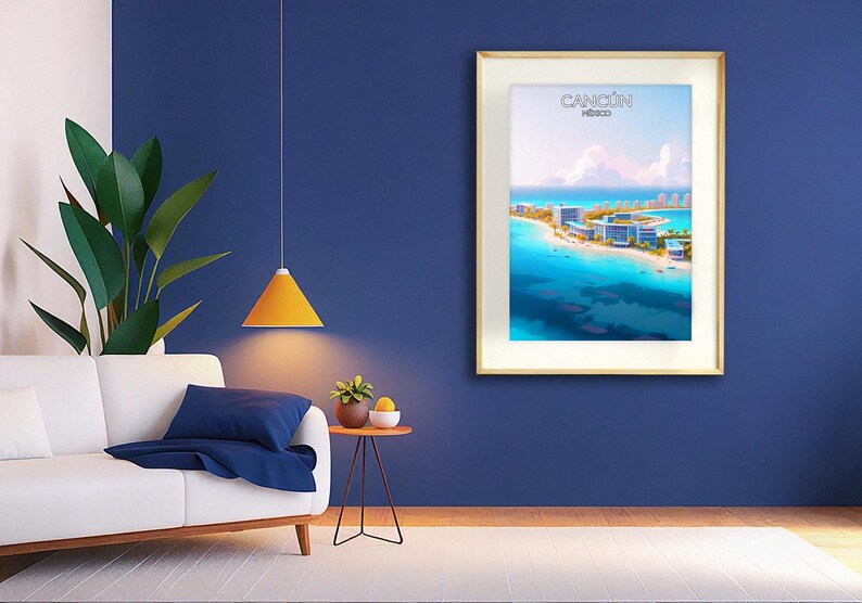 Cancún Mexico Minimalist Poster Tropical Beach Cartoon Art Print Rolled ...