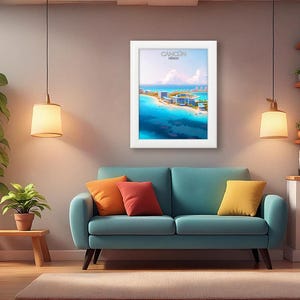 Cancún Mexico Minimalist Poster Tropical Beach Cartoon Art Print Rolled ...