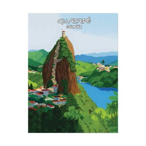 Guatapé Poster Minimalist Cartoon Art of El Peñón De Guatapé, Colombia ...
