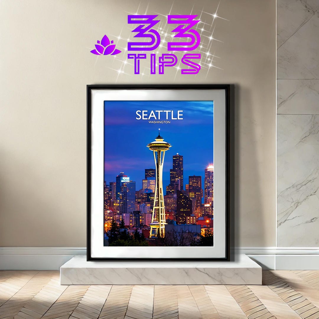 Seattle Skyline Poster Iconic Space Needle Night View Art Print Rolled ...