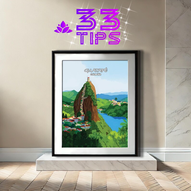 Guatapé Poster Minimalist Cartoon Art of El Peñón De Guatapé, Colombia ...