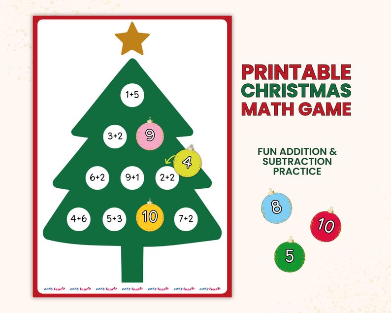 Christmas Math Printable for Kids Addition and Subtraction Game ...