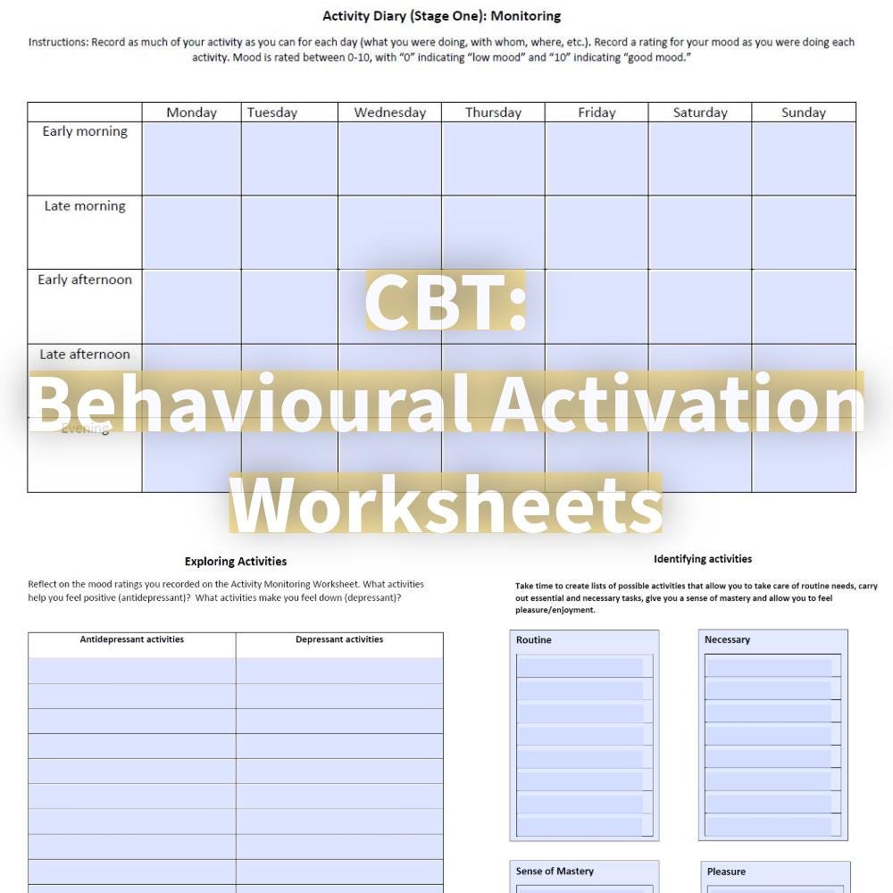 CBT Behavioural Activation Worksheets - Etsy