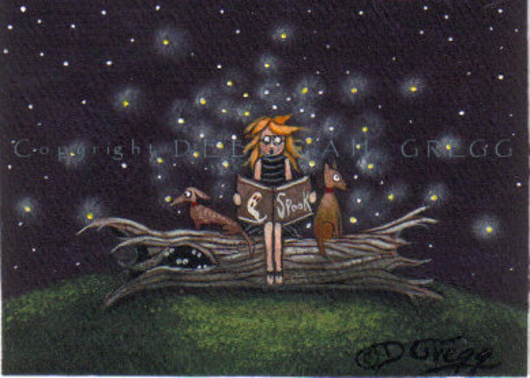 Nightlights, a Tiny Firefly Lightning Bug Summer Night Print by Deborah ...