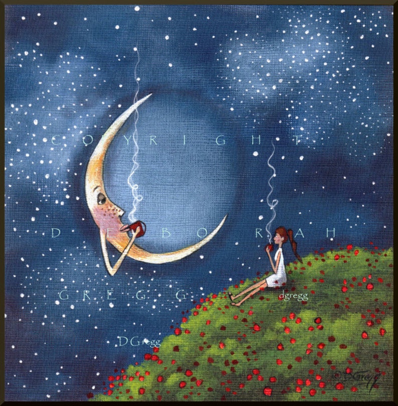 Bending the Moons Ear, a Small Friends Moon Coffee Break Spring PRINT ...