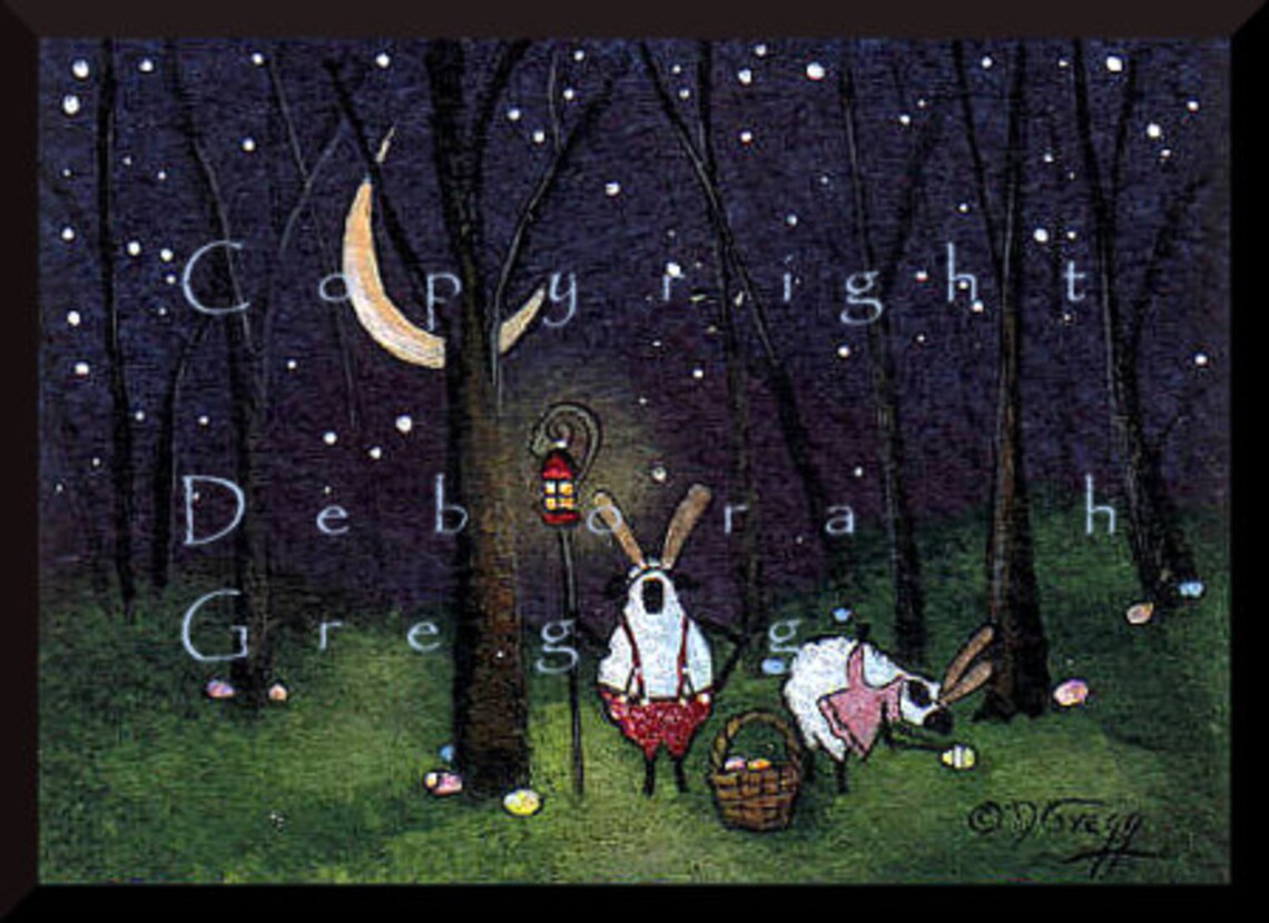 Bunny Work a Tiny Sheep Easter Bunny Spring Moon PRINT by - Etsy