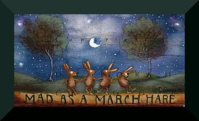 Mad as A March Hare, a Tiny Rabbit March Moon Print by Deborah Gregg - Etsy