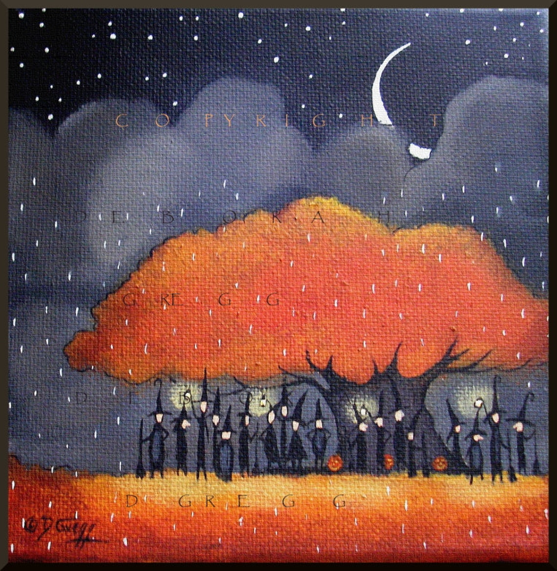 Grounded a small Witch Halloween Fall Tree Moon Rain PRINT by - Etsy Italia
