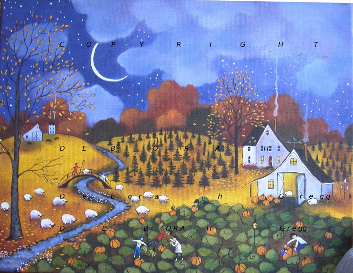 First Frost an Autumn Pumpkin Patch Frosty Fall Night PRINT - Etsy