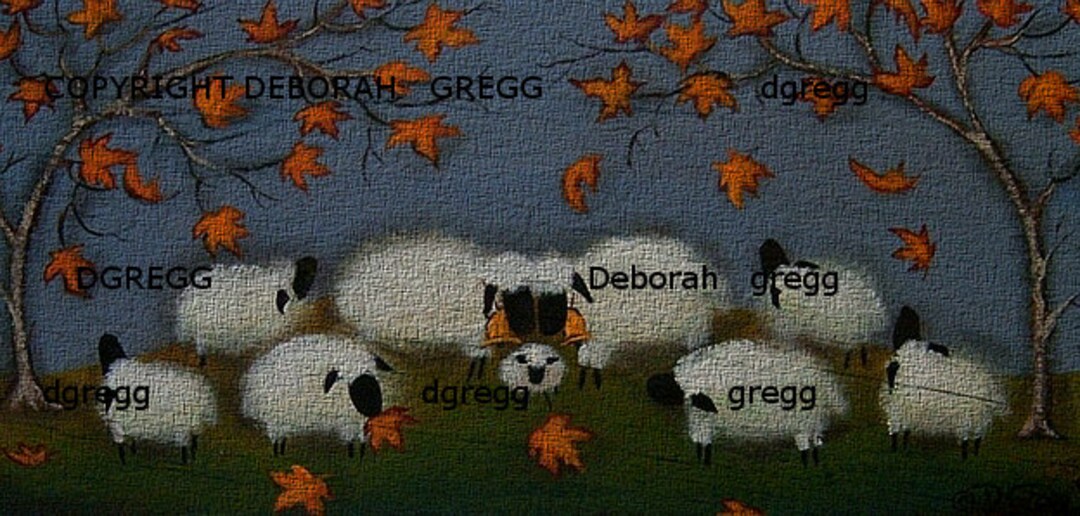 Leaf Collectors, a Small Puffy Sheep Autumn Leaves PRINT by Deborah ...