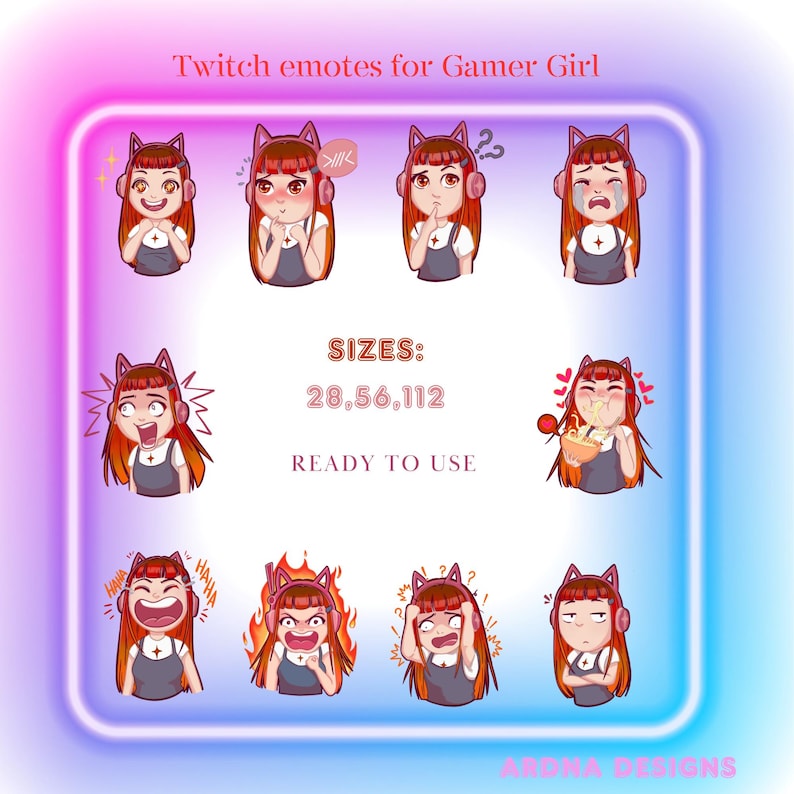 Twitch 10 PACK Emote | Gamer Girl Emotes | Kawaii | Chibi | Redhead ...