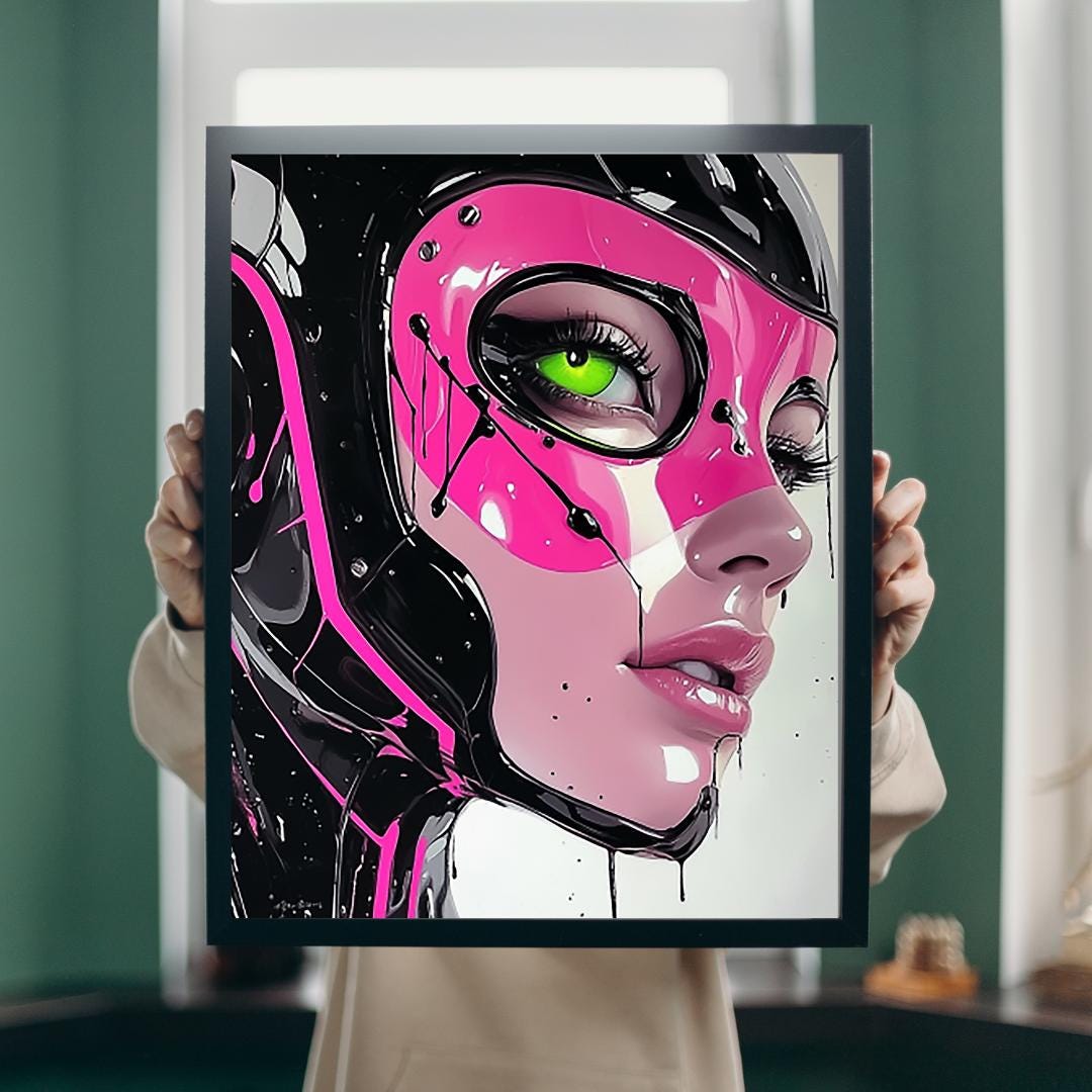 Large Cyberpunk Glam Fashion Contemporary Vibrant Digital Wall Art Home ...