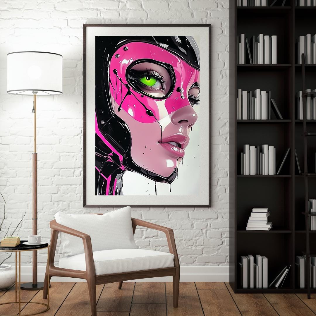 Large Cyberpunk Glam Fashion Contemporary Vibrant Digital Wall Art Home ...