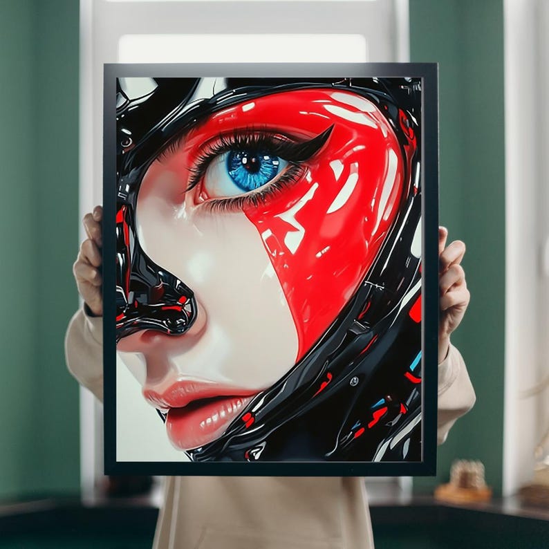 Large Cyberpunk Glam Fashion Contemporary Vibrant Digital Wall Art Home ...