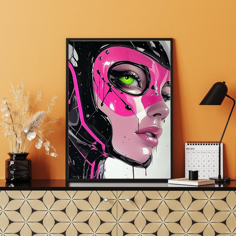 Large Cyberpunk Glam Fashion Contemporary Vibrant Digital Wall Art Home ...
