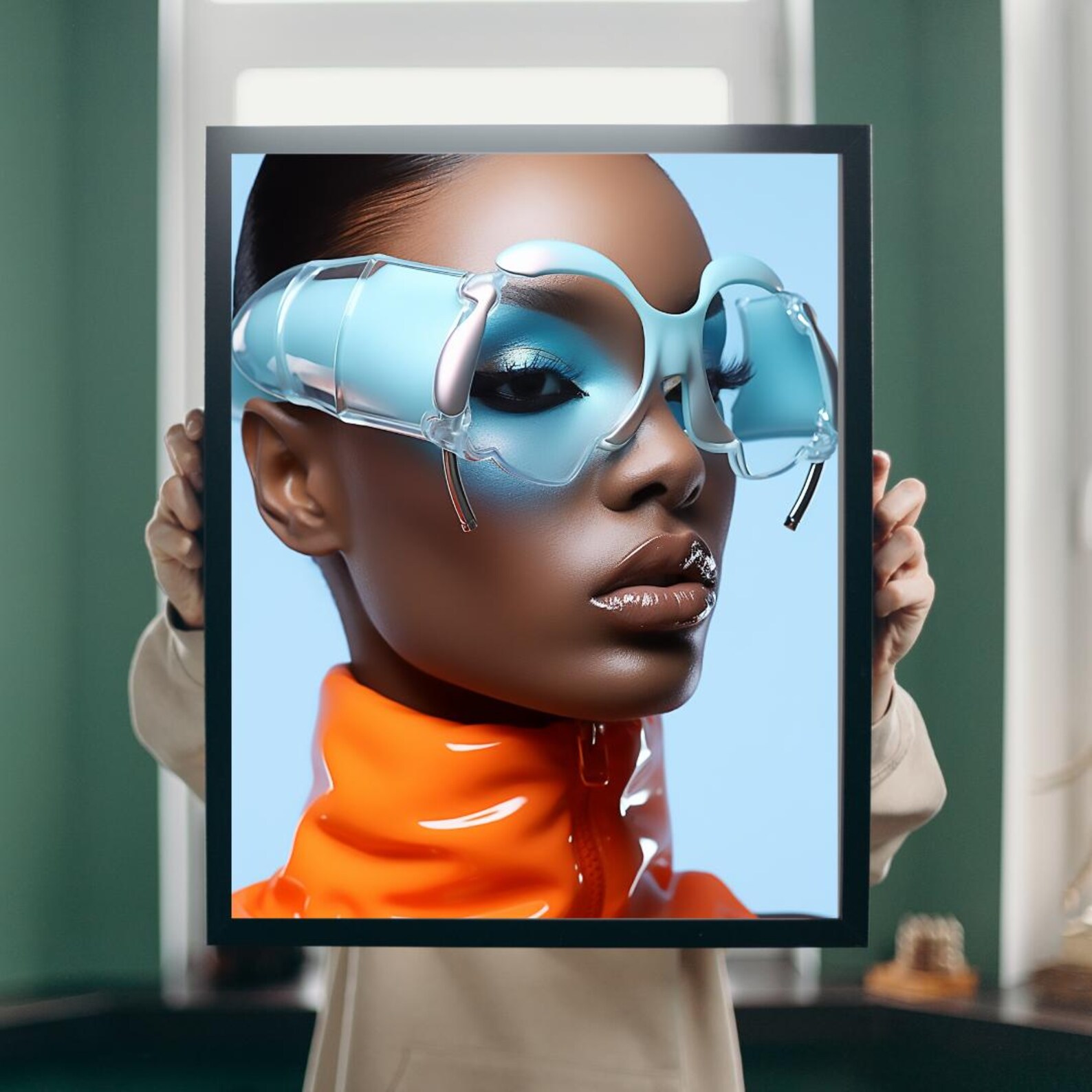 Large Futuristic Bold Neon Glam Fashion Cyberpunk Contemporary Vibrant ...