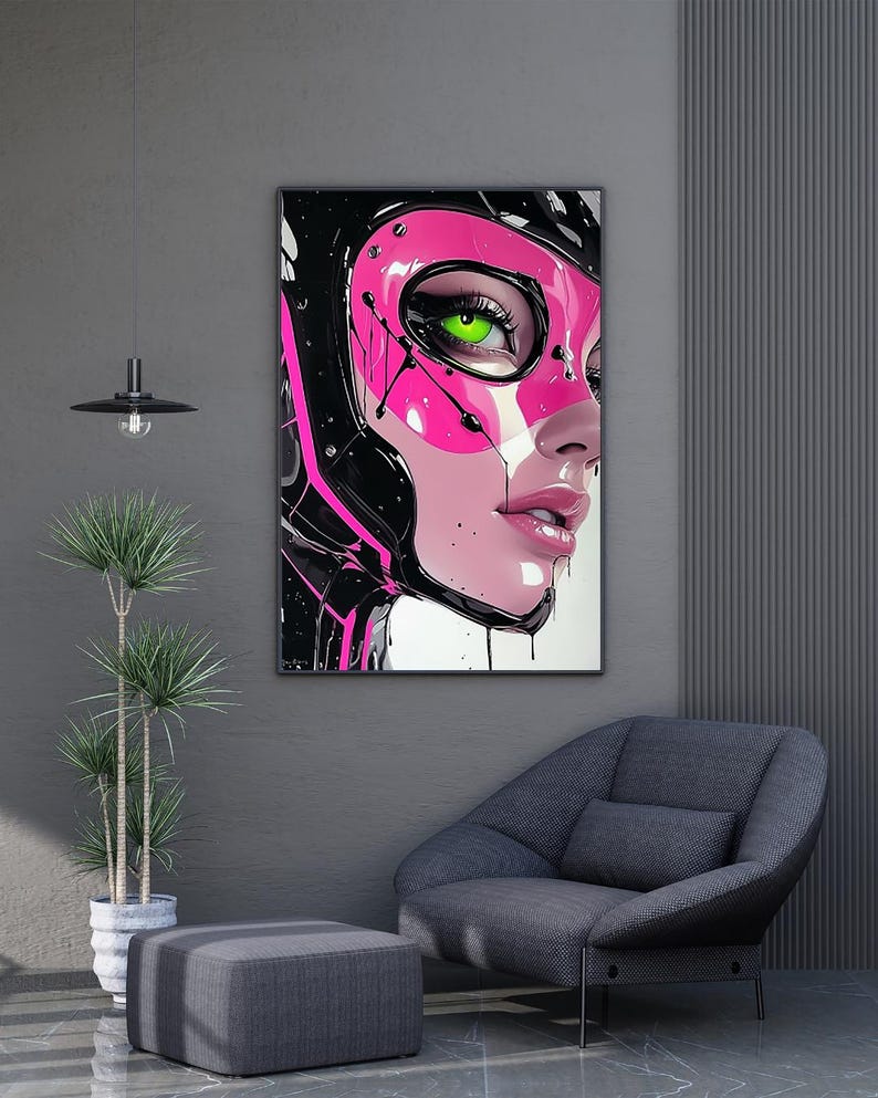 Large Cyberpunk Glam Fashion Contemporary Vibrant Digital Wall Art Home ...