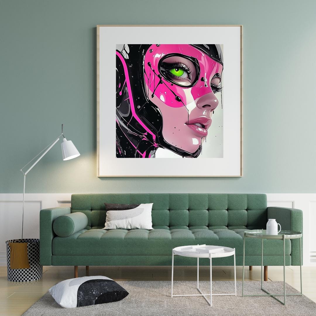 Large Cyberpunk Glam Fashion Contemporary Vibrant Digital Wall Art Home ...