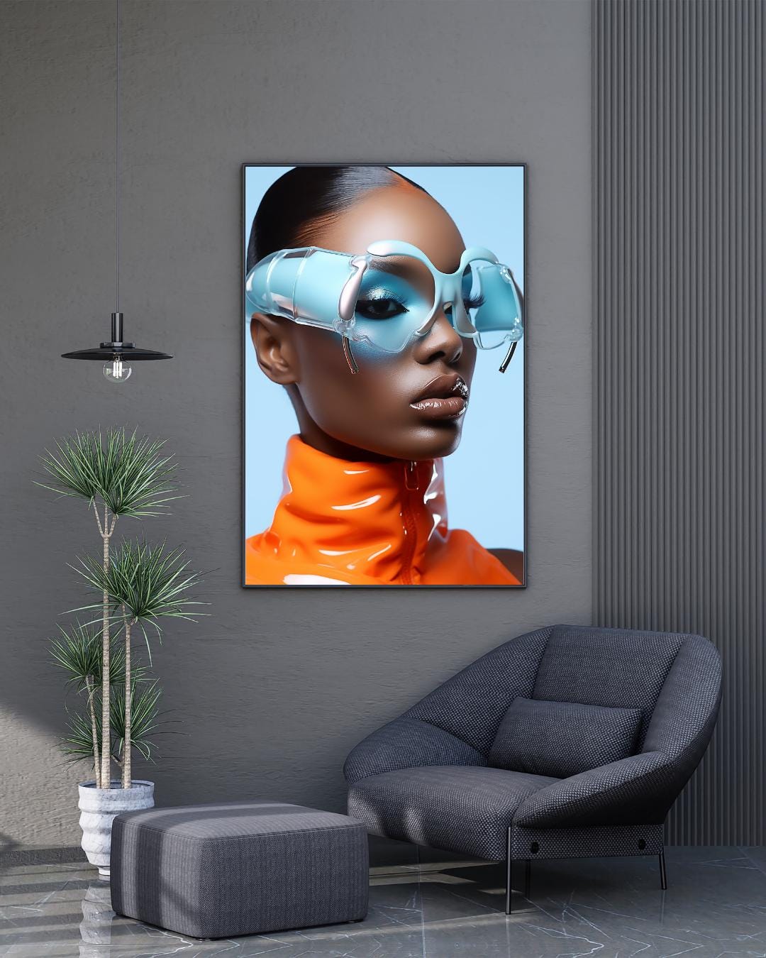 Large Futuristic Bold Neon Glam Fashion Cyberpunk Contemporary Vibrant ...