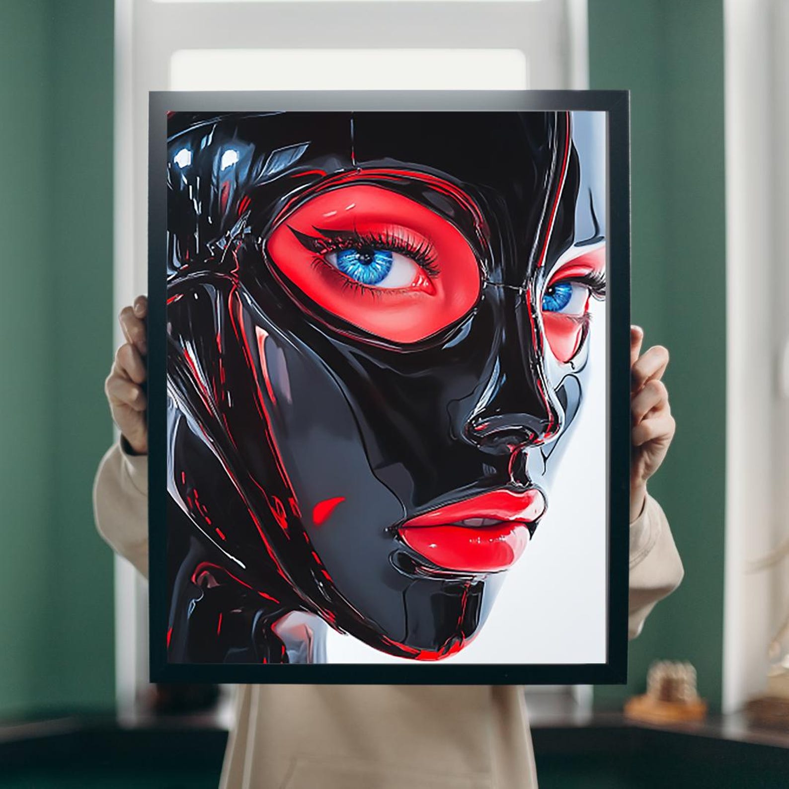 Large Cyberpunk Glam Fashion Contemporary Vibrant Digital Wall Art Home ...