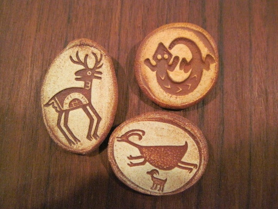 Set of Three Rock Art Pins | Etsy