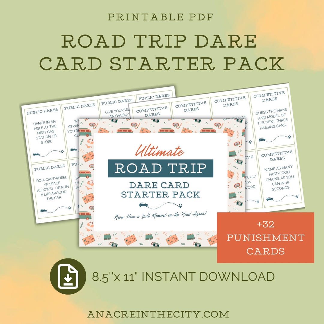 Road Trip Dare Cards Game – Family Travel Activities (printable PDF ...